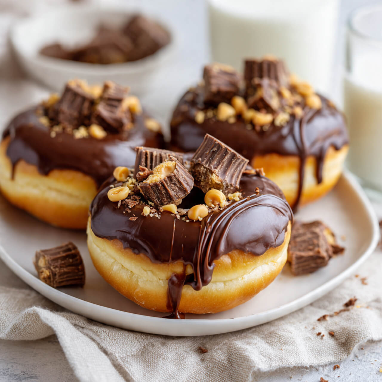 Chocolate Peanut Butter Cup Stuffed Donuts | bbqblaze.com