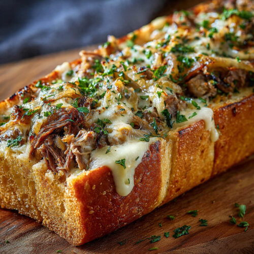 Cheesy Philly cheesesteak–stuffed garlic bread loaf | bbqblaze.com